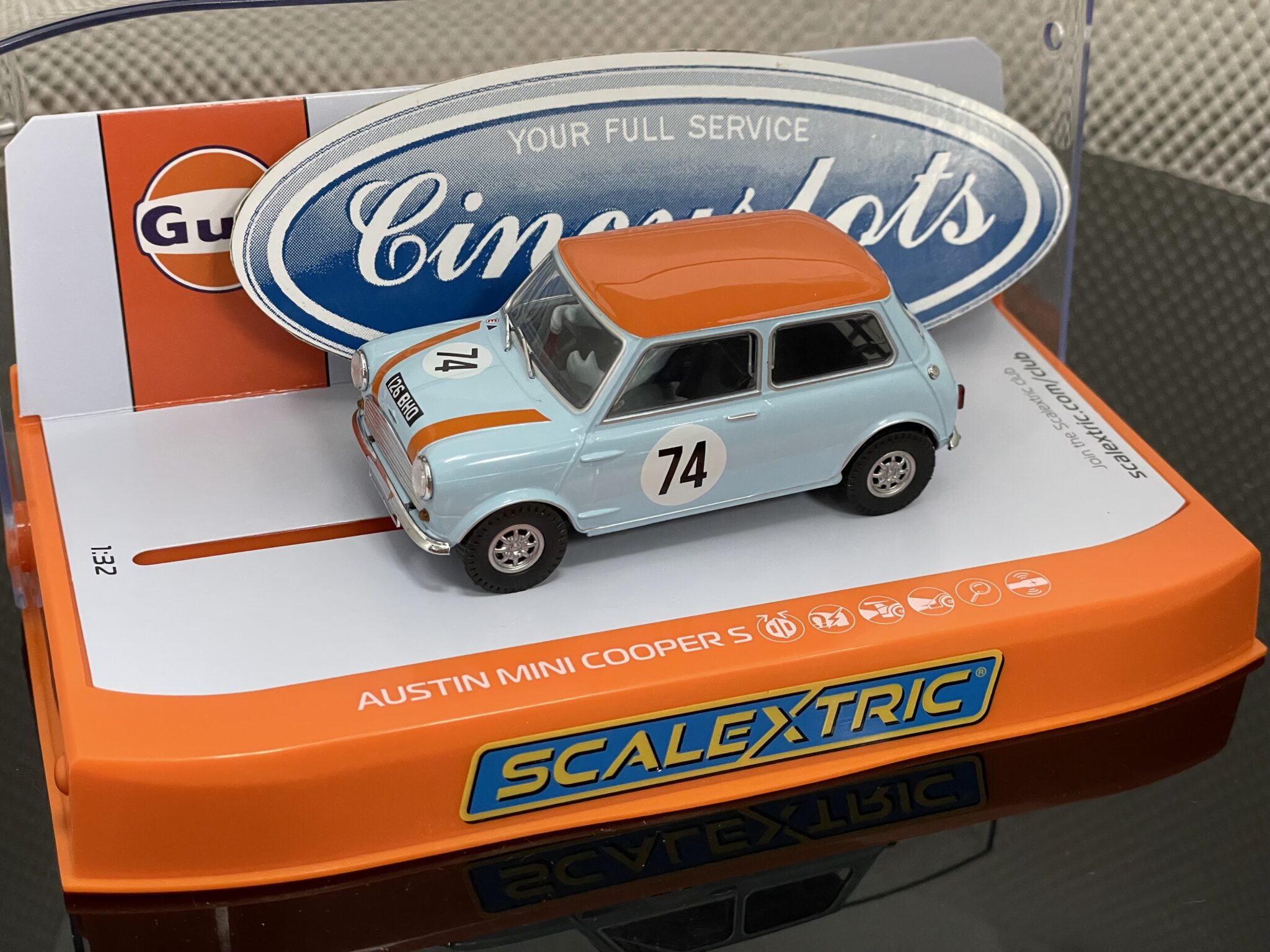 Scalextric C4325 Gulf Mini Cooper S, 1/32 Scale Slot Car.