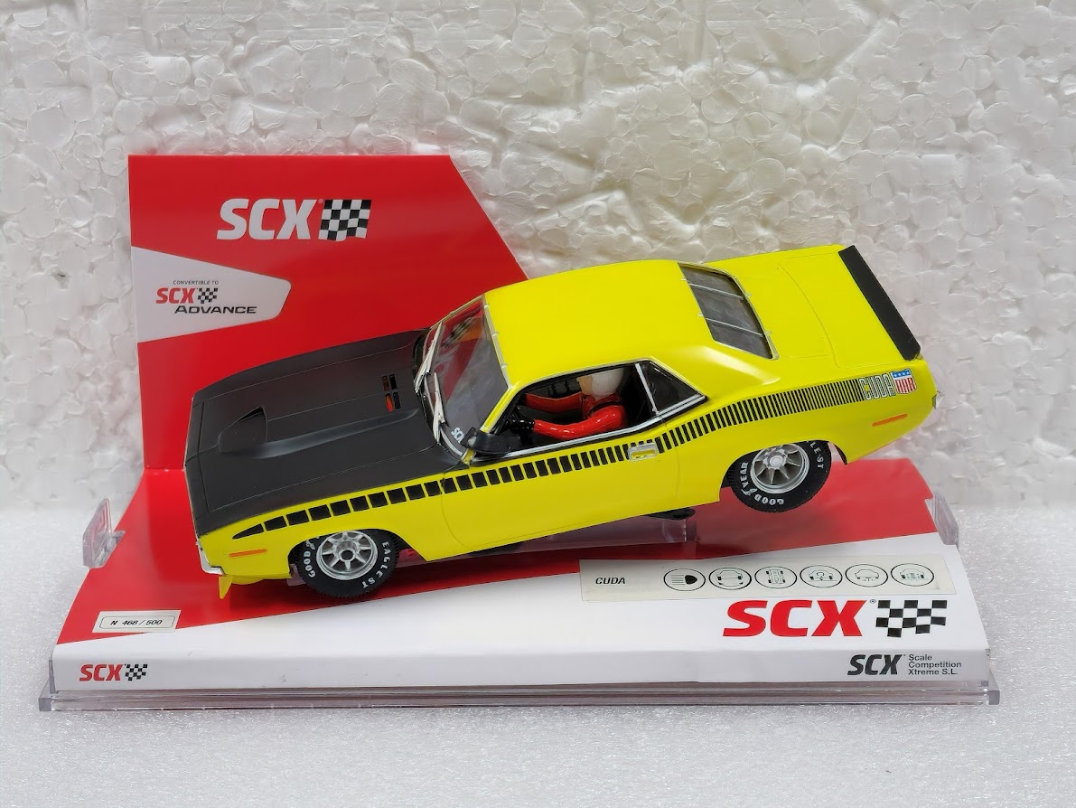 SCX SCXU10440 AAR Cuda 1 of 500 Final Run 1/32 Slot Car. Yellow.